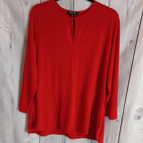 Lauren Ralph Lauren | Tops | Lauren Ralph Lauren Red Keyhole Long ...